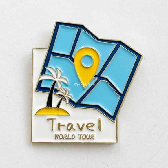pricklyfinds | Jewelry | 84 Travel World Tour Destination Map Enamel ...